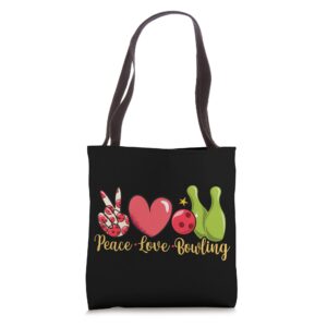 funny peace love bowling bowlers strike balls sports tote bag