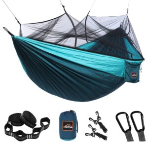 anortrek camping hammock with mosquito net, double & single lightweight portable hammocks with tree straps, parachute hammock for camping, backpacking