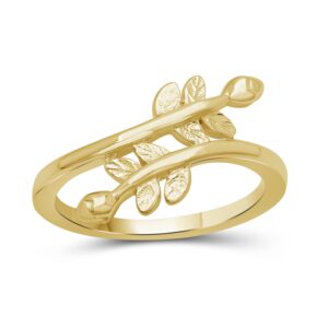 jewelexcess 14k gold over silver leaf friendship ring for women | dainty 14k gold over silver promise ring for women | stackable silver open band olive branch ring for women