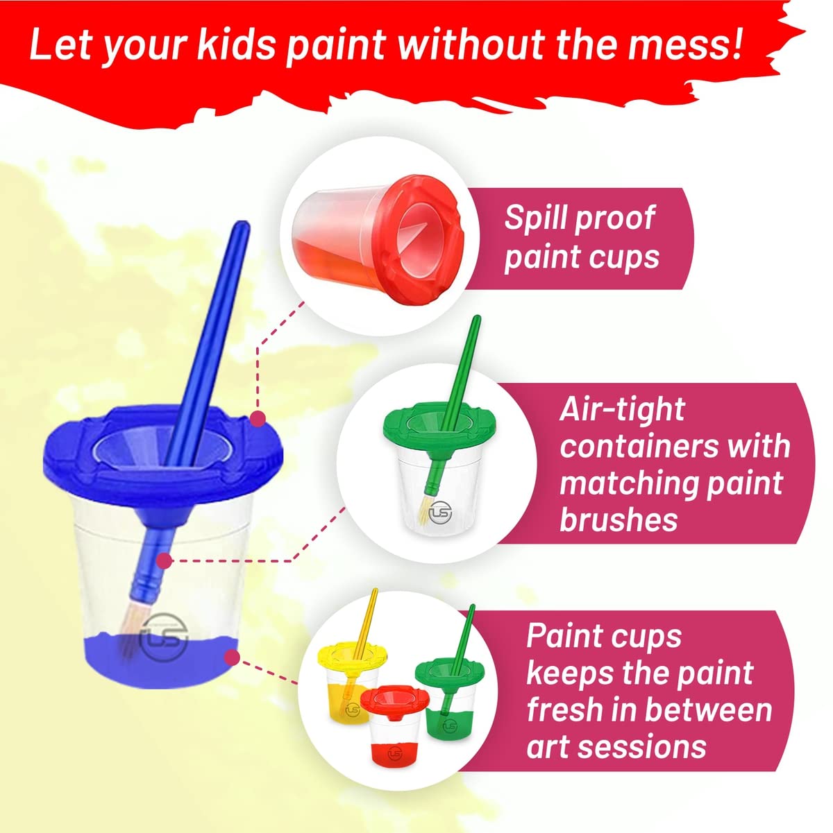 Washable Kids Paint 10 Colors, 10 No Spill Paint Cups For Kids With Lids, 10 Paint Brush Set, Waterproof Kids Smock – Christmas Gifts for Kids, Washable Paint Set For Kids, Finger Painting Supplies