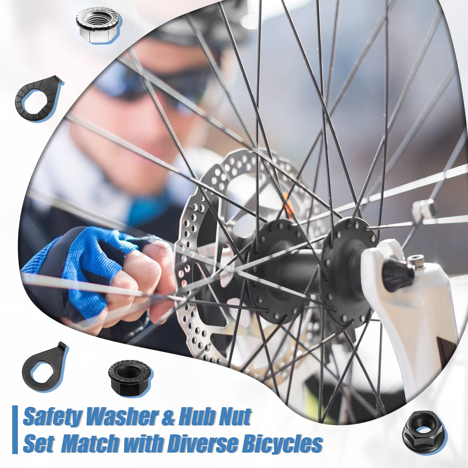 48 Pcs Bike Wheel Axle Nut and Safety Washer Kit 3 Sizes Bicycle Hub Flanged Hardware Nuts Steel Flange Axle Nut Wheel Retaining Bicycle Hook Hub Parts for Front and Rear Bike Wheel Mountain Road