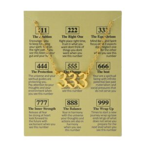 colorful bling gold plated angel number necklace with meaningful card 111 222 333 444 555 666 777 888 999 pendant choker numerology jewelry for women-333