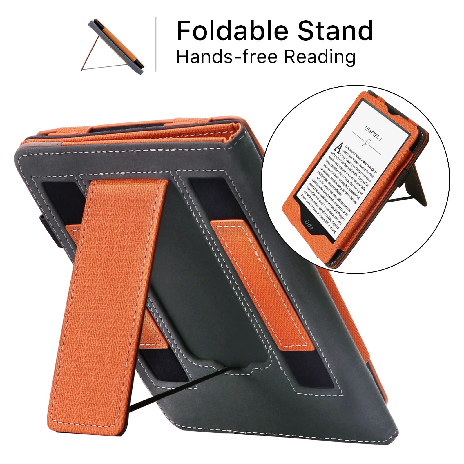 WALNEW Stand Case for 6.8” Kindle Paperwhite 11th Generation 2021- Two Hand Straps Premium PU Leather Book Cover with Auto Wake/Sleep for Amazon Kindle Paperwhite Signature Edition ereader