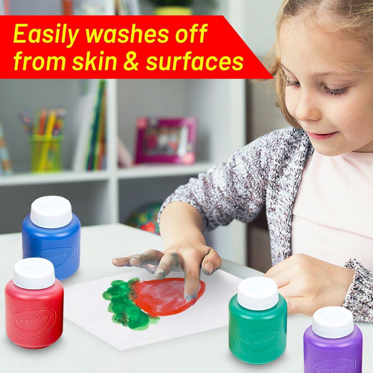 Washable Kids Paint 10 Colors, 10 No Spill Paint Cups For Kids With Lids, 10 Paint Brush Set, Waterproof Kids Smock – Christmas Gifts for Kids, Washable Paint Set For Kids, Finger Painting Supplies