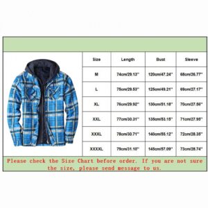 CHSWVUKQ Mens Thermal Quilted Lined Flannel Sherpa Jacket Button Long Sleeve Thicken Warm Pockets Hood Plaid Shirt Coat, 01-blue