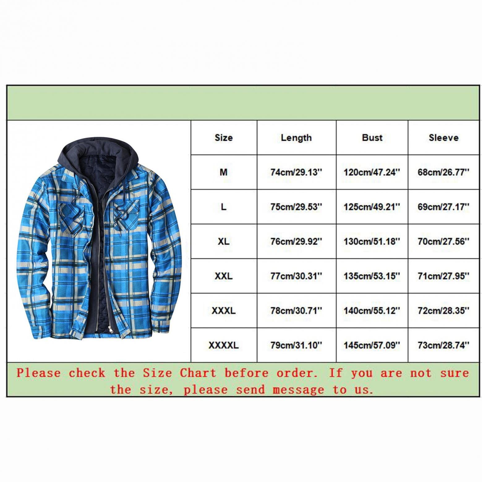 CHSWVUKQ Mens Thermal Quilted Lined Flannel Sherpa Jacket Button Long Sleeve Thicken Warm Pockets Hood Plaid Shirt Coat, 01-blue