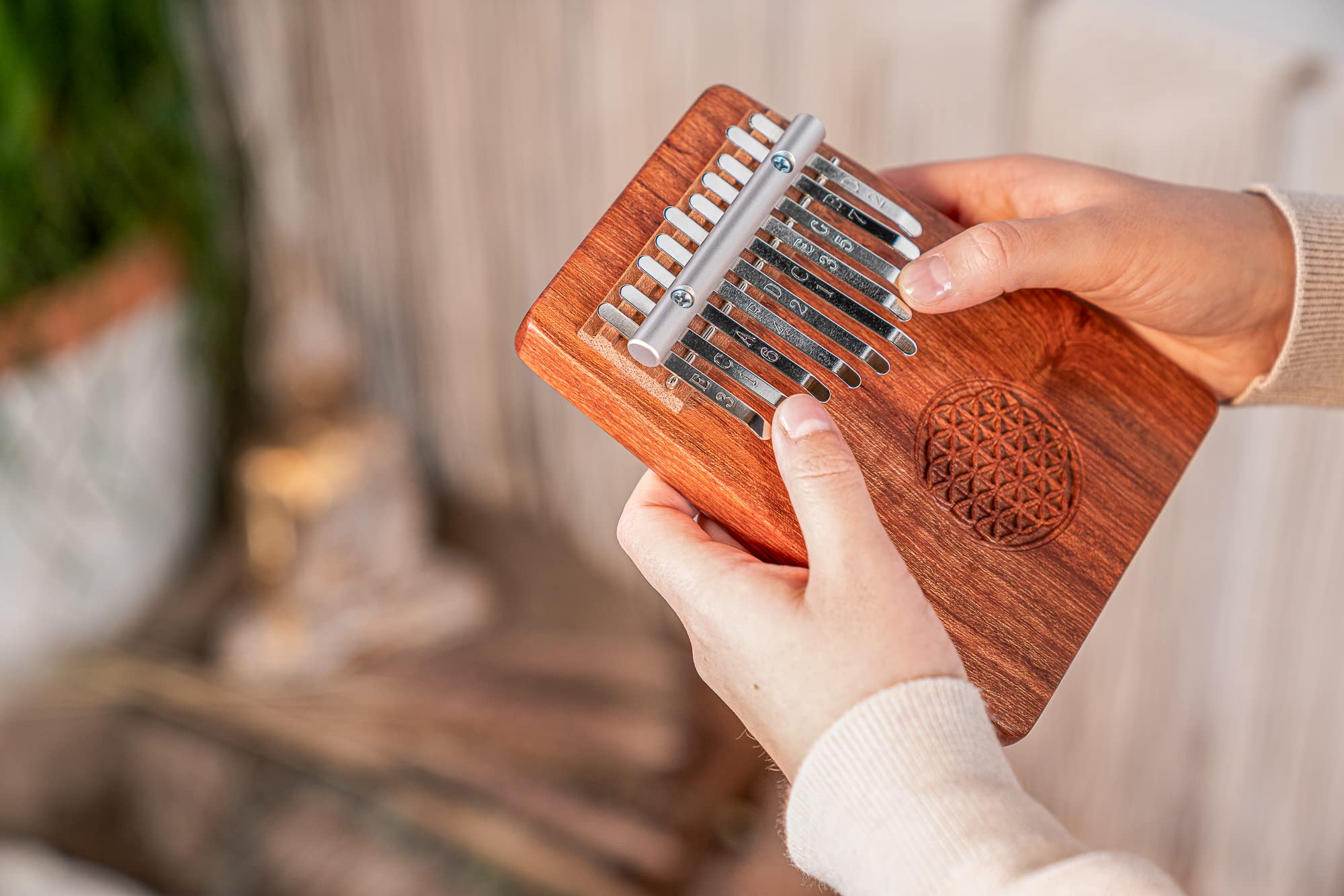 Kalimba Thumb Piano, 10 Keys — Includes Tuning Hammer and Case — For Meditation, ASMR, Sound Therapy and Yoga, 2-YEAR WARRANTY