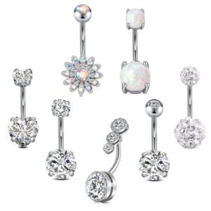 vcmart 14g belly button ring heart clear round sunflower diamond opal belly button rings surgical steel diamond belly rings for women navel rings navel piercing jewelry belly button piercing jewelry