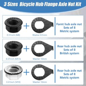 48 Pcs Bike Wheel Axle Nut and Safety Washer Kit 3 Sizes Bicycle Hub Flanged Hardware Nuts Steel Flange Axle Nut Wheel Retaining Bicycle Hook Hub Parts for Front and Rear Bike Wheel Mountain Road