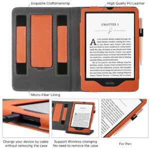 WALNEW Stand Case for 6.8” Kindle Paperwhite 11th Generation 2021- Two Hand Straps Premium PU Leather Book Cover with Auto Wake/Sleep for Amazon Kindle Paperwhite Signature Edition ereader