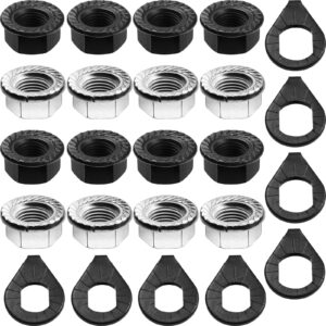 48 pcs bike wheel axle nut and safety washer kit 3 sizes bicycle hub flanged hardware nuts steel flange axle nut wheel retaining bicycle hook hub parts for front and rear bike wheel mountain road