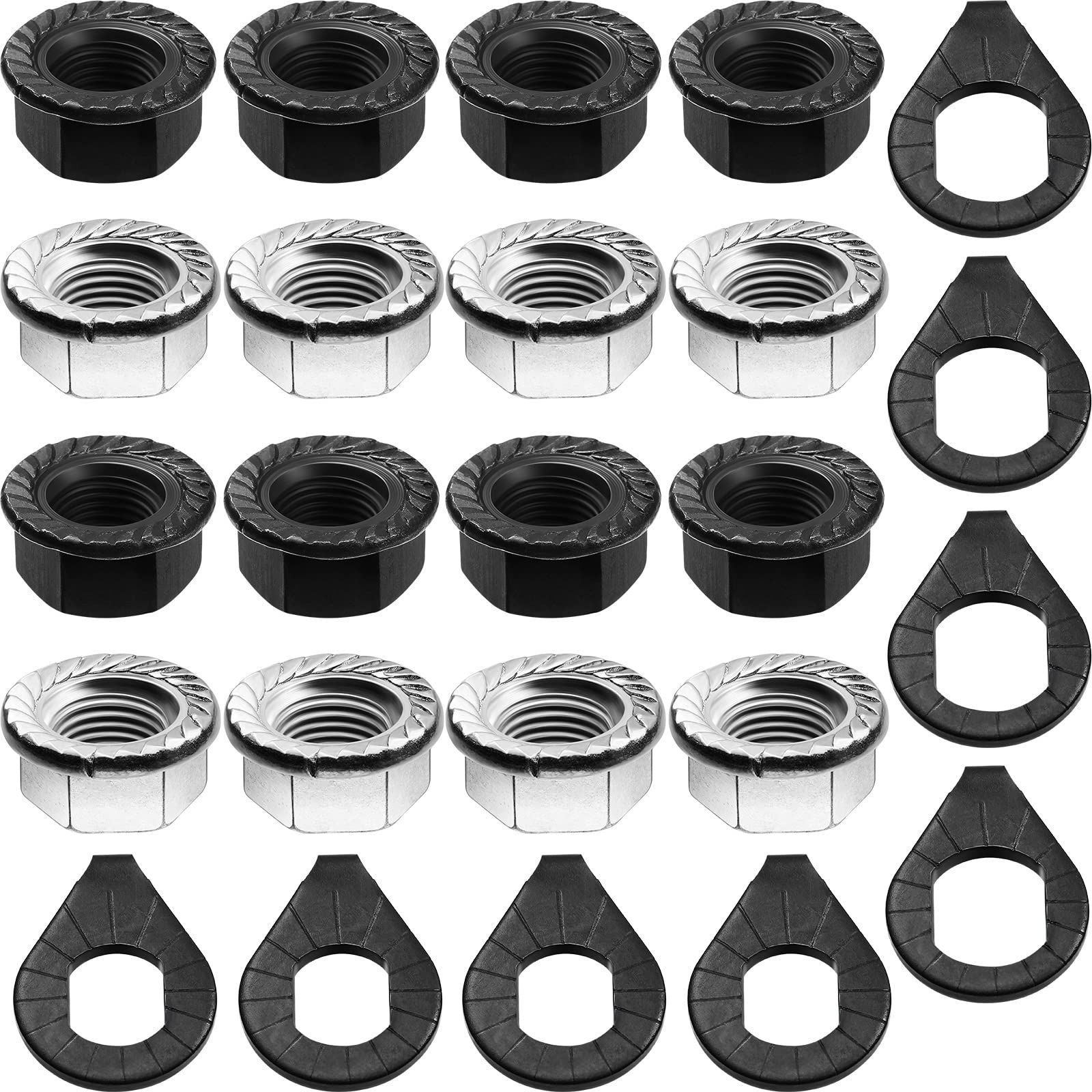 48 Pcs Bike Wheel Axle Nut and Safety Washer Kit 3 Sizes Bicycle Hub Flanged Hardware Nuts Steel Flange Axle Nut Wheel Retaining Bicycle Hook Hub Parts for Front and Rear Bike Wheel Mountain Road