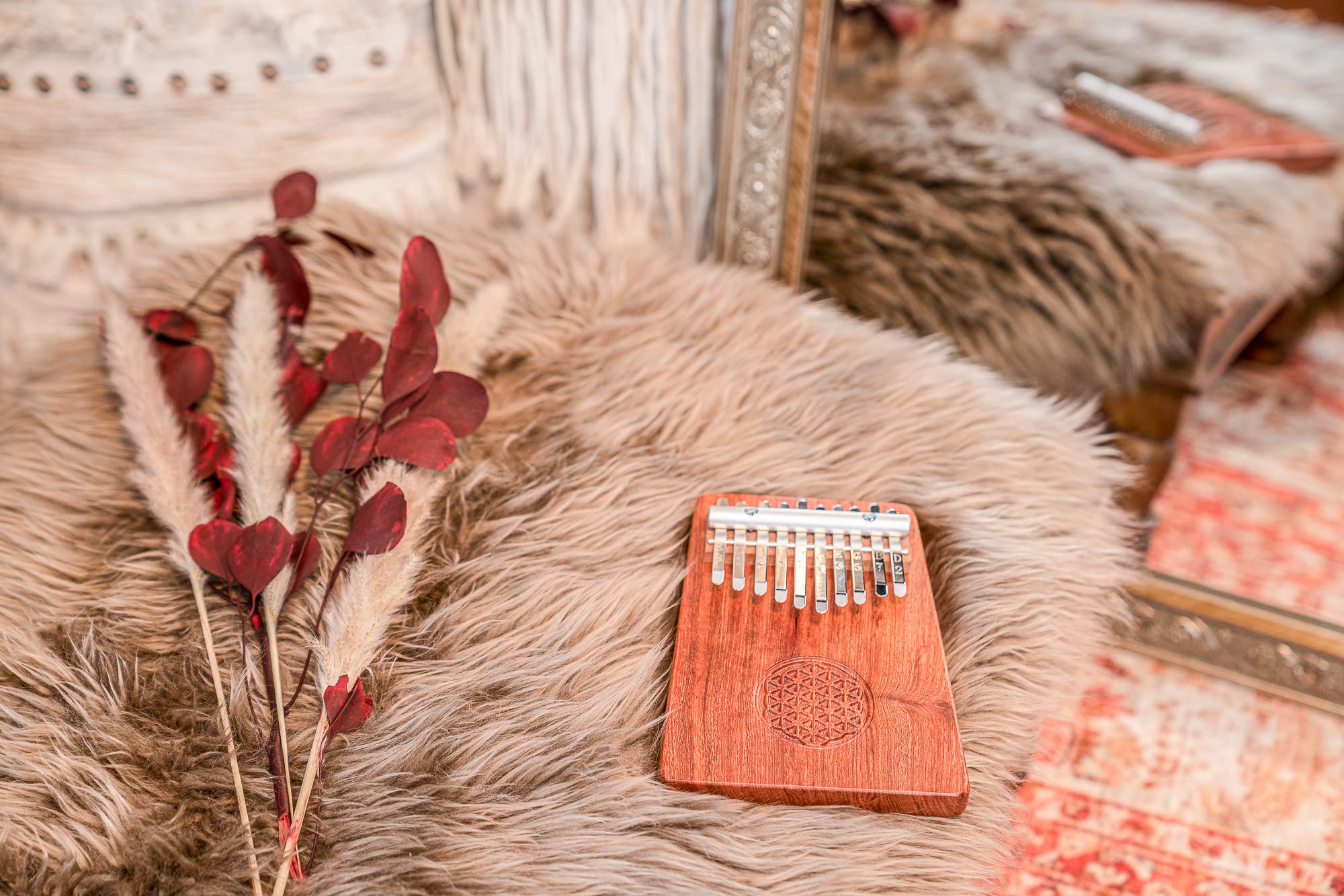 Kalimba Thumb Piano, 10 Keys — Includes Tuning Hammer and Case — For Meditation, ASMR, Sound Therapy and Yoga, 2-YEAR WARRANTY