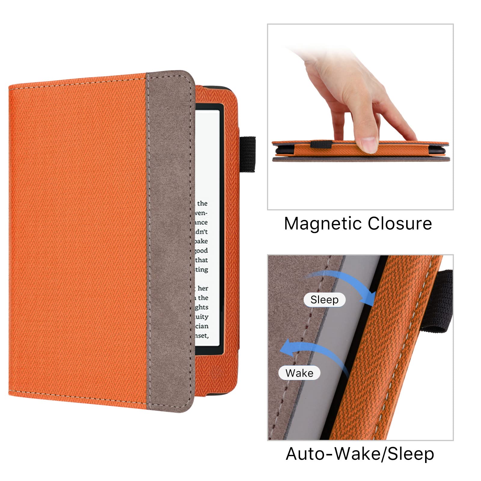 WALNEW Stand Case for 6.8” Kindle Paperwhite 11th Generation 2021- Two Hand Straps Premium PU Leather Book Cover with Auto Wake/Sleep for Amazon Kindle Paperwhite Signature Edition ereader