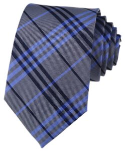 men's blue grey ties trendy tartan plaid narrow-width wedding necktie for grooms thin blue line tie