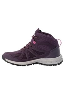 jack wolfskin women's woodland 2 texapore mid w hiking shoe, purple/phantom, 8 wide