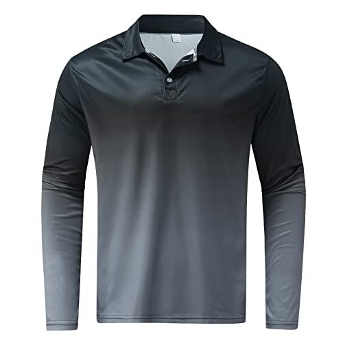 ZDFER Polo Shirts for Men, Lapel Button Down Shirt Gradient Printed Blouse Long Sleeve Sweatshirts Casual Tops Slim Fit Mens Christmas Shirts Golf Shirts Ping Golf Shirts for Men Polo Shirts for Men