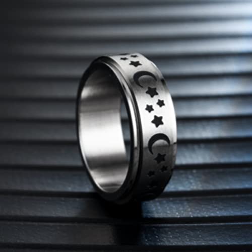 COLORFUL BLING Moon Star Spinner Ring for Women Men Valentines Day Jewelry, Rotating Band Ring for Fidget Anxiety Relief Help Thinking, Moon Stars Memorial Jewelry-7