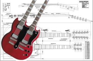 plan of eds double-neck electric guitar - full scale print by als