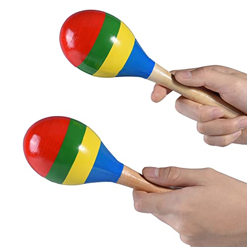 Maracas Hand Percussion Rattles, Wooden Rumba Shaker Musical Instrument for Kids Adults, Set of 2