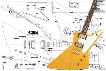 Plan of Explorer Electric Guitar - Full Scale Print by ALS