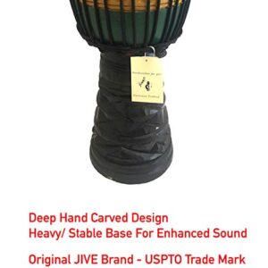 JIVE Djembe Drum Bongo Congo Hand Carved SOLID Mahogany Wood Drum LARGE 16" High African Rasta Drum - Professional Quality - JIVE BRAND