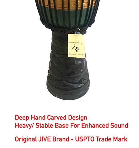 JIVE Djembe Drum Bongo Congo Hand Carved SOLID Mahogany Wood Drum LARGE 16" High African Rasta Drum - Professional Quality - JIVE BRAND