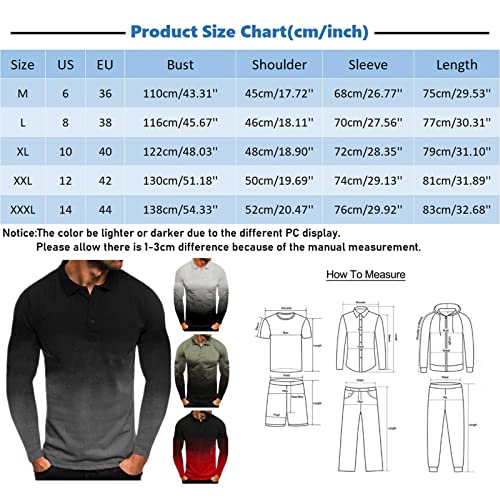 ZDFER Polo Shirts for Men, Lapel Button Down Shirt Gradient Printed Blouse Long Sleeve Sweatshirts Casual Tops Slim Fit Mens Christmas Shirts Golf Shirts Ping Golf Shirts for Men Polo Shirts for Men