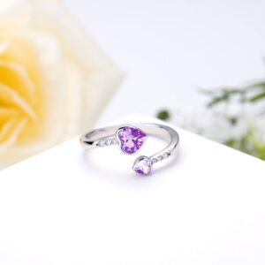 LANE WOODS June Birthstone Ring Dainty Adjustable Minimalist Rings for Women Best Friend (Light Purple)