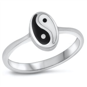 PERFECTJEWELZ Oval Yin Yang Ring 925 Sterling Silver 9.5mm Size 10