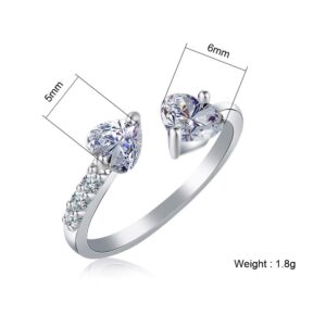 Double Love Heart Open Statement Rings for Women Adjustable Dainty Cubic Zirconia Crystal Engagement Wedding Band Promise Eternity Ring Wrap Finger Bands Cute Jewelry Gifts