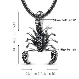 925 Sterling Silver Scorpion Dragon Pendant Necklace with Black Cubic Zirconia Scorpio Zodiac Constellation Charm Pendant Jewelry Gift for Women Men (Scorpion)