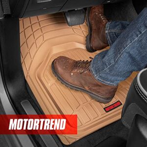 Motor Trend 943-BG FlexTough Defender Car Floor Mats -Next Generation Deep Dish Heavy Duty Contour Liners for Car SUV Truck & Van-All Weather Protection, Trim to Fit Most Vehicles Beige