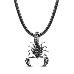 925 sterling silver scorpion dragon pendant necklace with black cubic zirconia scorpio zodiac constellation charm pendant jewelry gift for women men (scorpion)