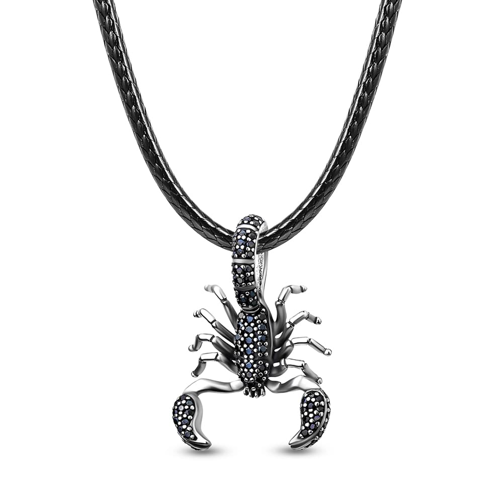 925 Sterling Silver Scorpion Dragon Pendant Necklace with Black Cubic Zirconia Scorpio Zodiac Constellation Charm Pendant Jewelry Gift for Women Men (Scorpion)