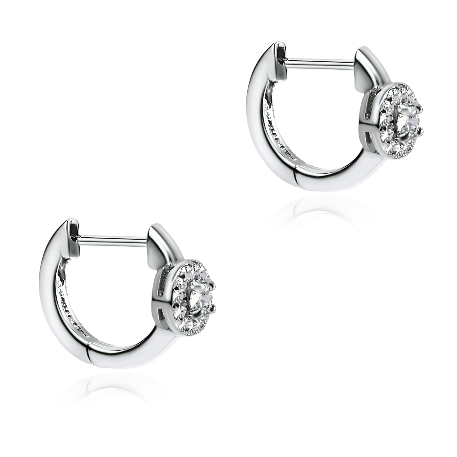 Sterling Silver 1/4 Carat Lab Grown Diamond Round Halo Huggie Hoop Earrings