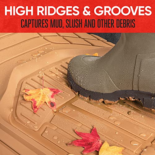 Motor Trend 943-BG FlexTough Defender Car Floor Mats -Next Generation Deep Dish Heavy Duty Contour Liners for Car SUV Truck & Van-All Weather Protection, Trim to Fit Most Vehicles Beige