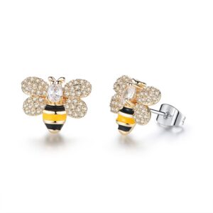 tiny bumblebee stud earrings for women sparkling cubic zirconia crystal cute honeybee cartilage earring statement studs piercing hypoallergenic christmas jewelry