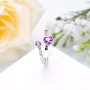 LANE WOODS June Birthstone Ring Dainty Adjustable Minimalist Rings for Women Best Friend (Light Purple)