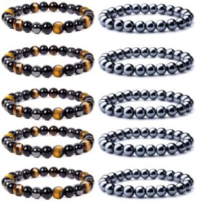 wainis 10pcs 8mm black hematite magnetic bead therapy bracelet for men women stone bracelet stress relieving triple protection anxiety relief bracelet jewelry