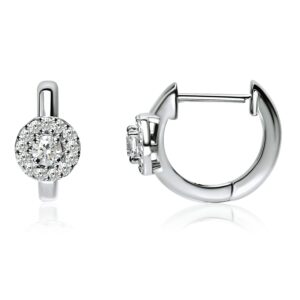 sterling silver 1/4 carat lab grown diamond round halo huggie hoop earrings