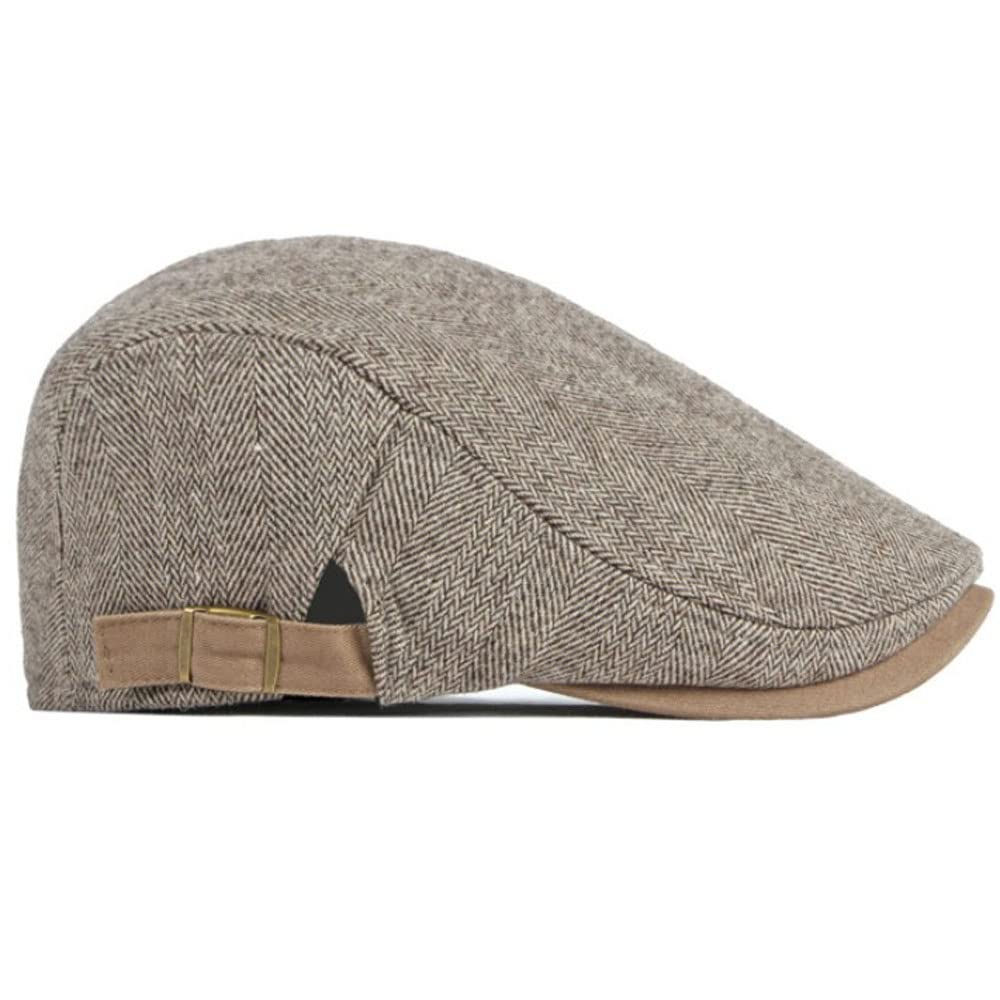 Qianuer Newsboy Hats for Men Flat Cap Adjustable Tweed Ivy Gatsby Cabbie Hat Khaki