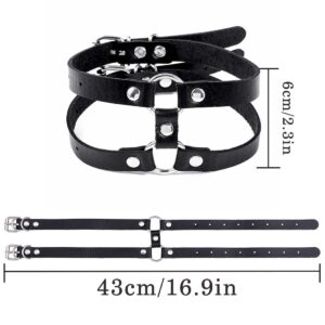 Obmyec Black Leather Choker Punk Short Collar Gothic 2-tier Circle Rivet Necklace Soft PU Leather Short Neck Accessories for Women