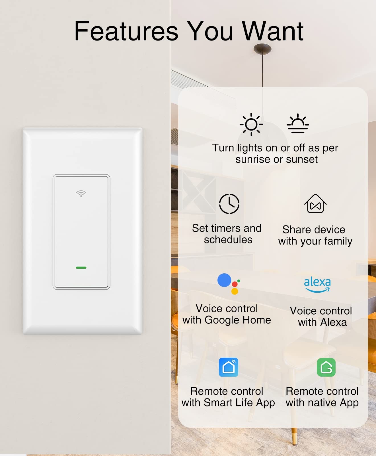 GHome 3 Way Smart Switch (4 Pack), Voice and App Control, Needs Neutral Wire, Flame Retardant Material