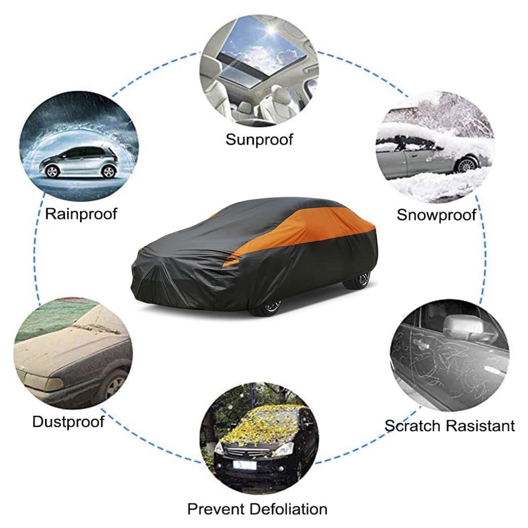 GUNHYI Car Cover for Automobiles All Weather Waterproof, Universal Fit Sedan Ford Mustang, Chevy Camaro/Malibu, Kia Optima, Hyundai Sonata, Nissan Altima, Volkswagen Passat, Tesla Model 3 etc.