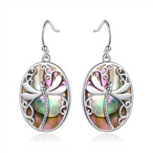 barzel 18k white gold plated abalone dragonfly dangling earrings for women - made in brazil