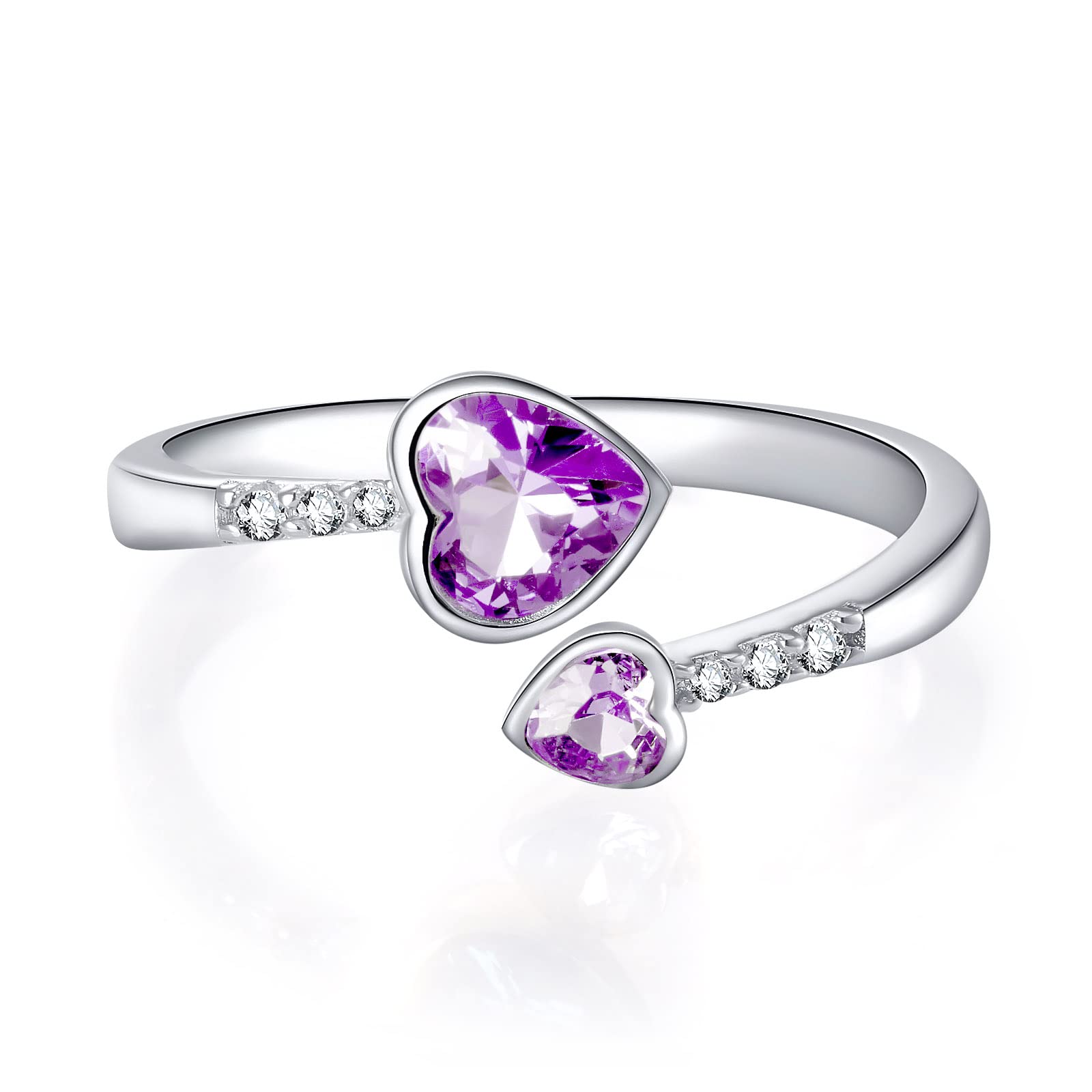 LANE WOODS June Birthstone Ring Dainty Adjustable Minimalist Rings for Women Best Friend (Light Purple)