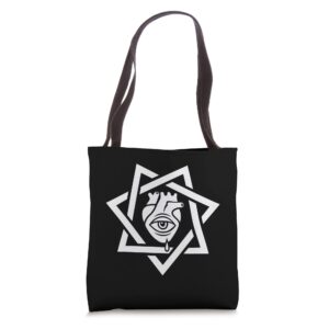 heart with eye watching 7 directions heptagram fairy star tote bag