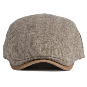 Qianuer Newsboy Hats for Men Flat Cap Adjustable Tweed Ivy Gatsby Cabbie Hat Khaki