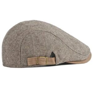 Qianuer Newsboy Hats for Men Flat Cap Adjustable Tweed Ivy Gatsby Cabbie Hat Khaki